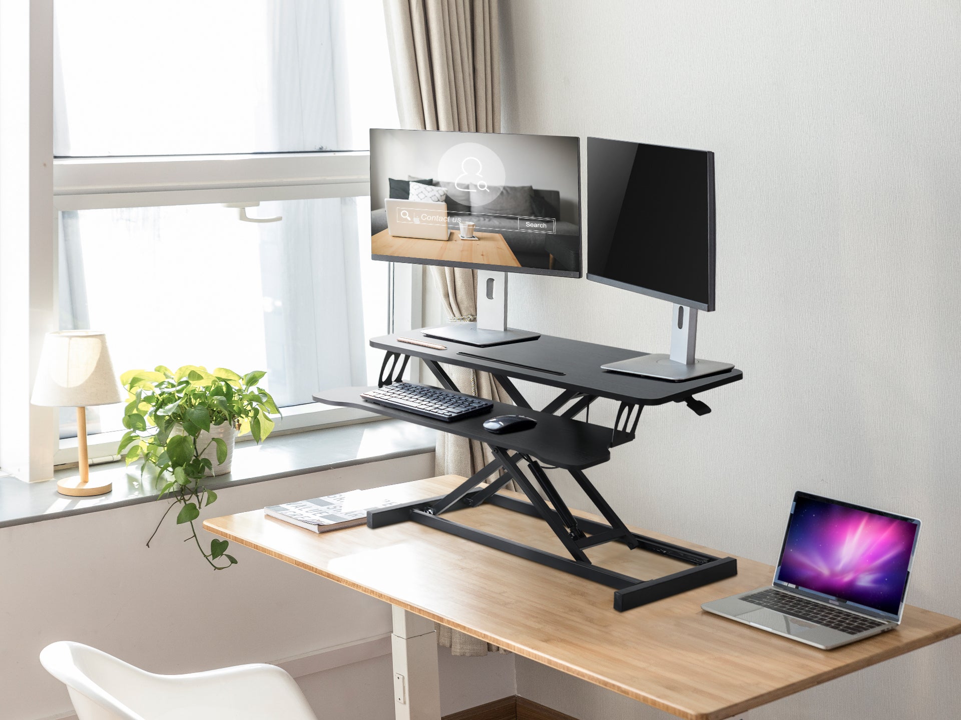 Sit-Stand Desk Converter with Keyboard Tray - Black – LivingTopia