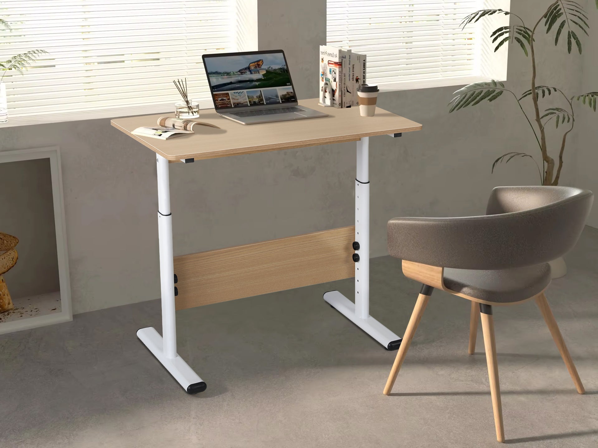 Hector 80cm Height-Adjustable Computer Desk - Maple + White – LivingTopia