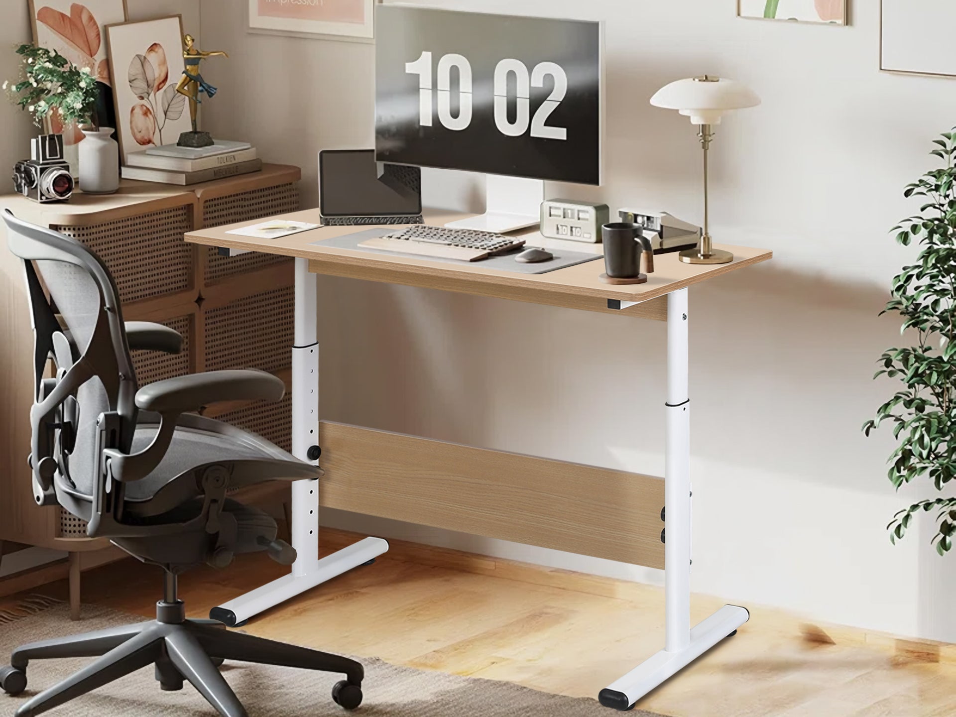Hector 100cm Height-Adjustable Computer Desk - Maple + White – LivingTopia