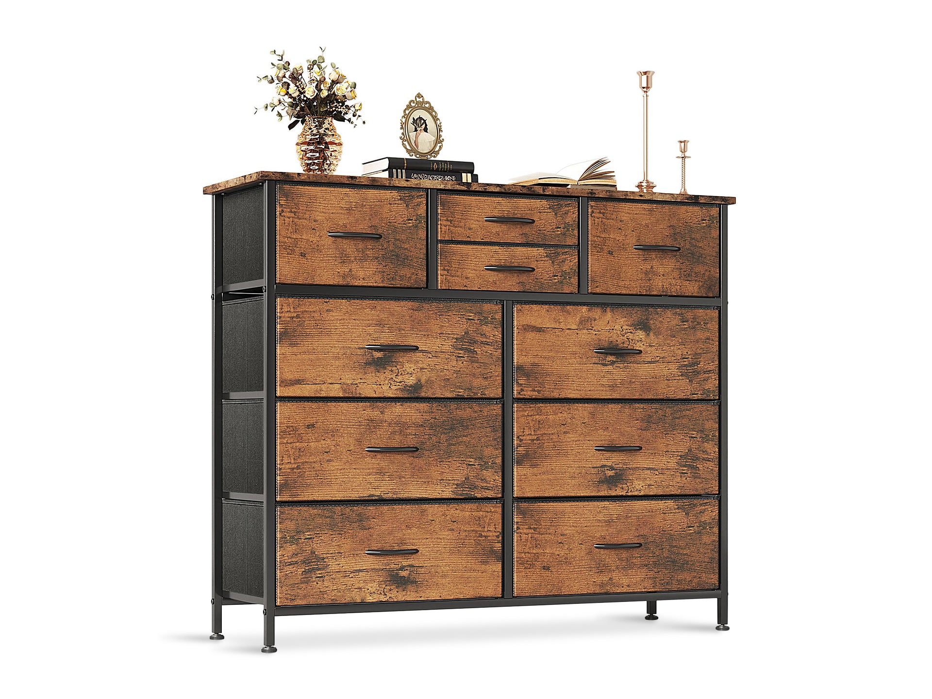 Natalia 10 Drawers Lowboy Chest Dresser - Rustic Brown – LivingTopia