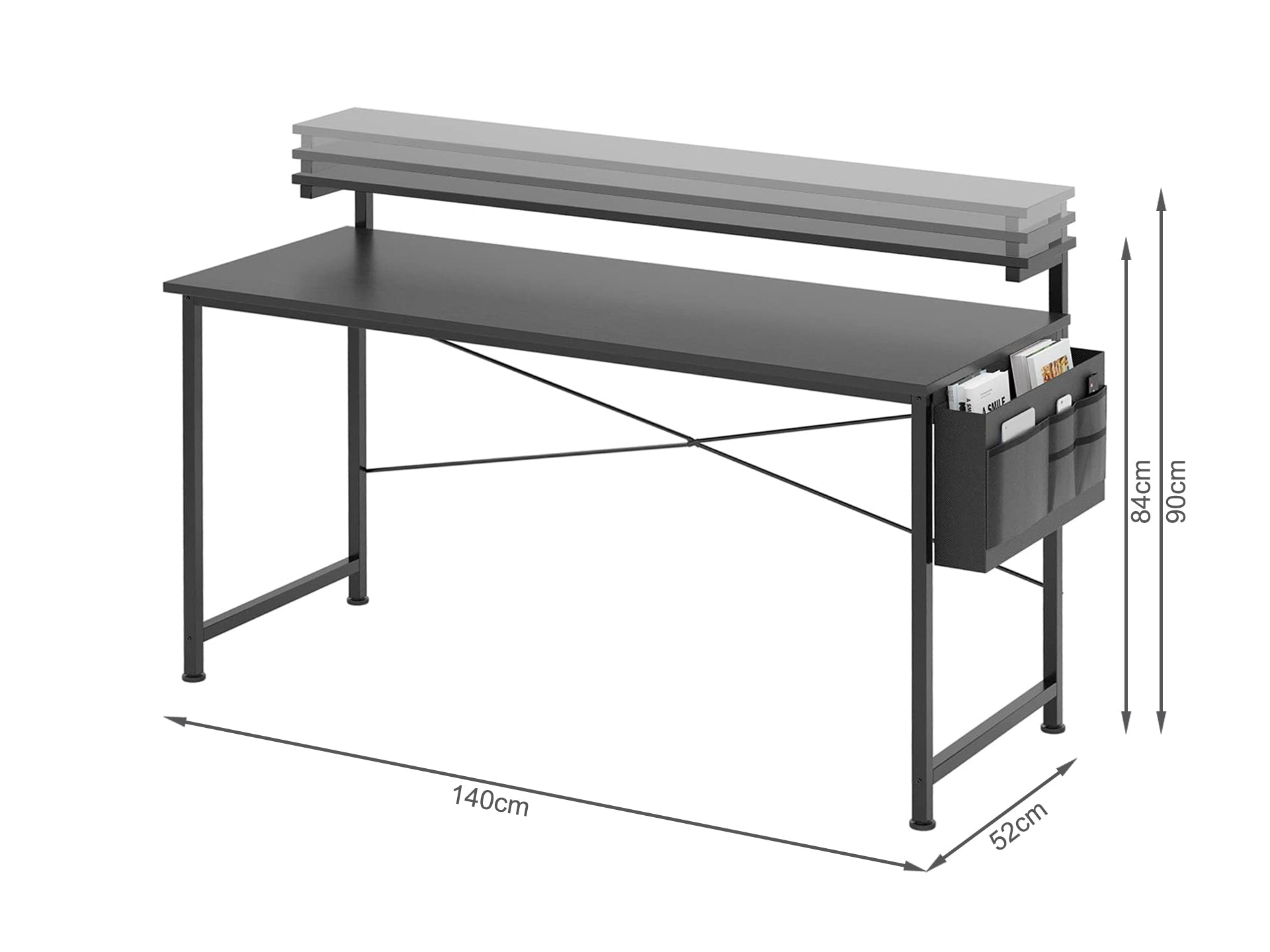 Jacob 140cm Computer Desk with Adjustable Monitor Stand - Black ...