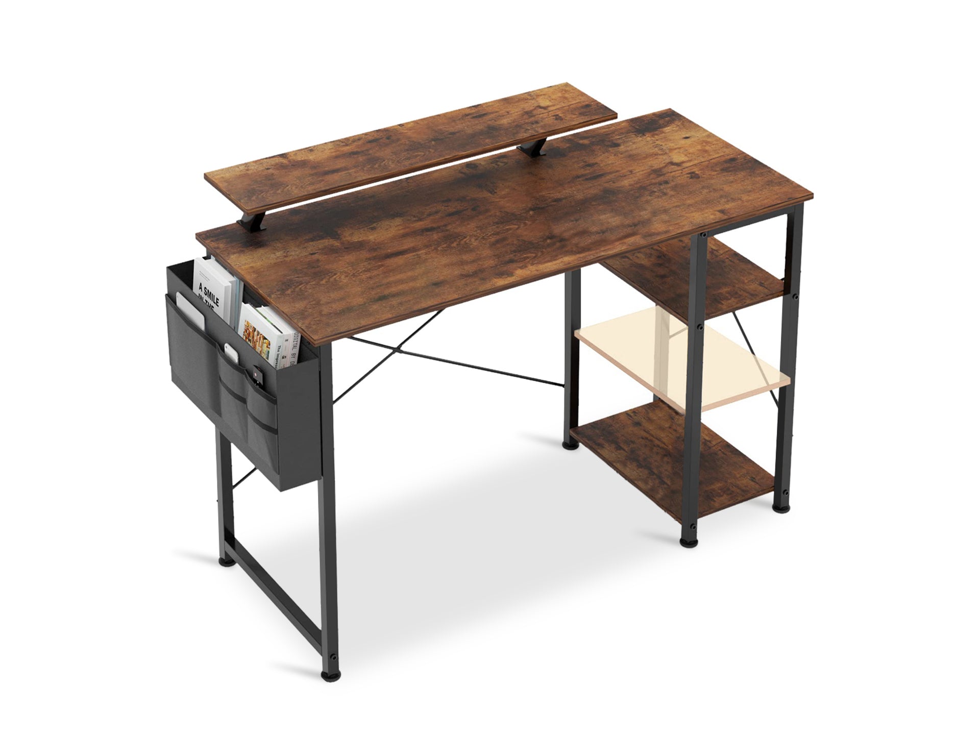 Logan 100cm Computer Desk with Storage Bag - Rustic Brown – LivingTopia