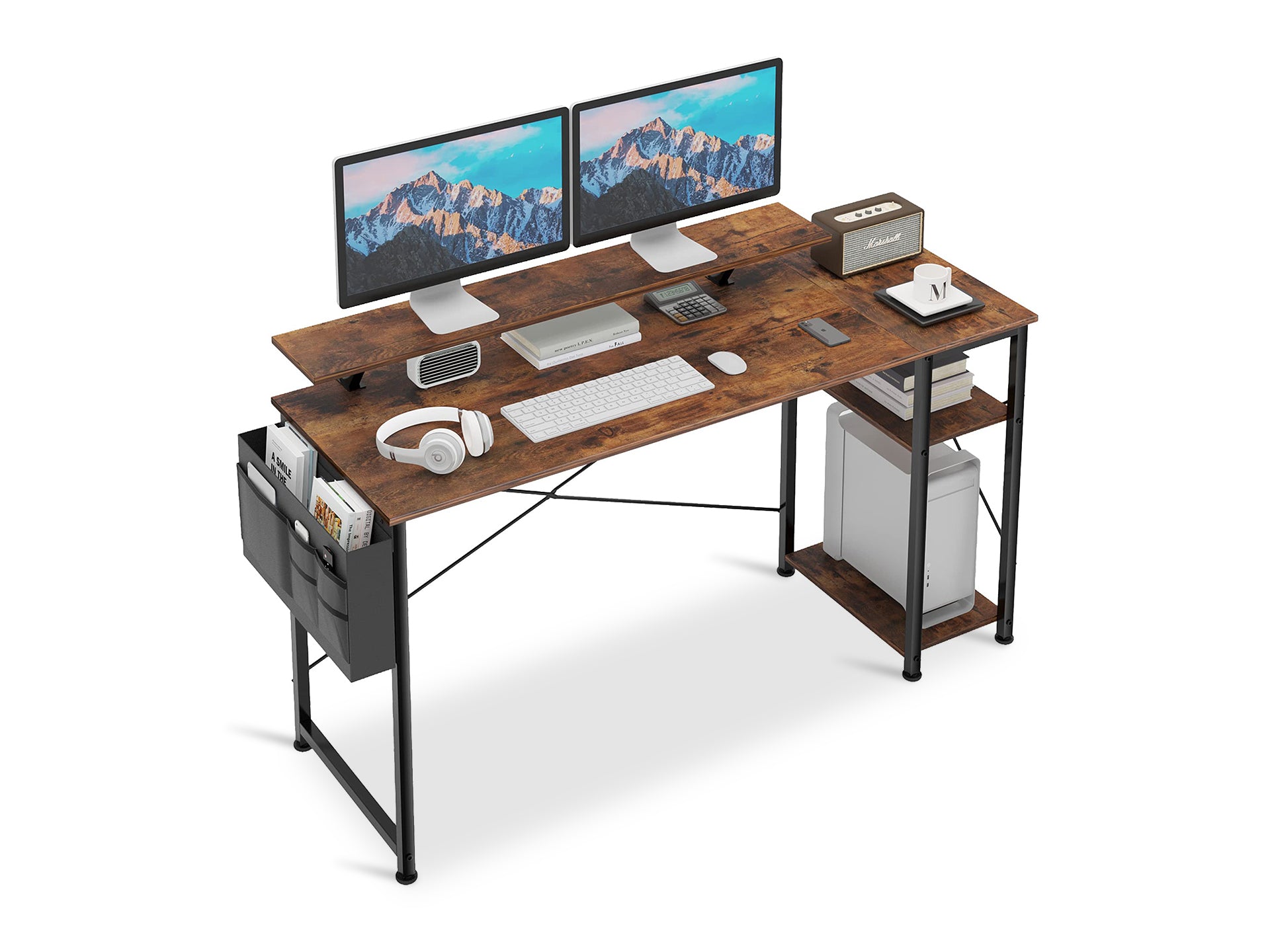 Logan 140cm Computer Desk with Storage Bag - Rustic Brown – LivingTopia