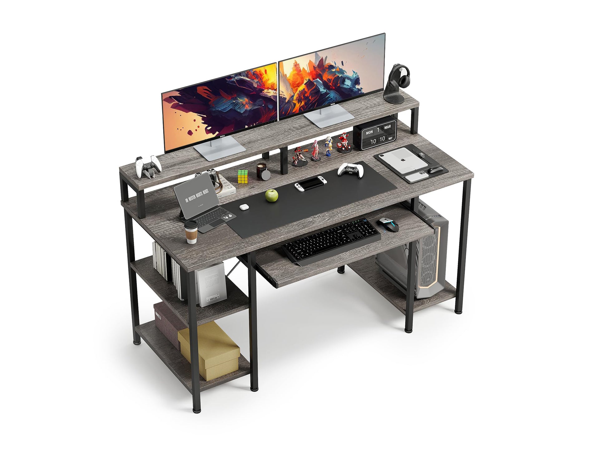 Tyler 120cm Computer Desk with Bookshelf - Grey Oak – LivingTopia