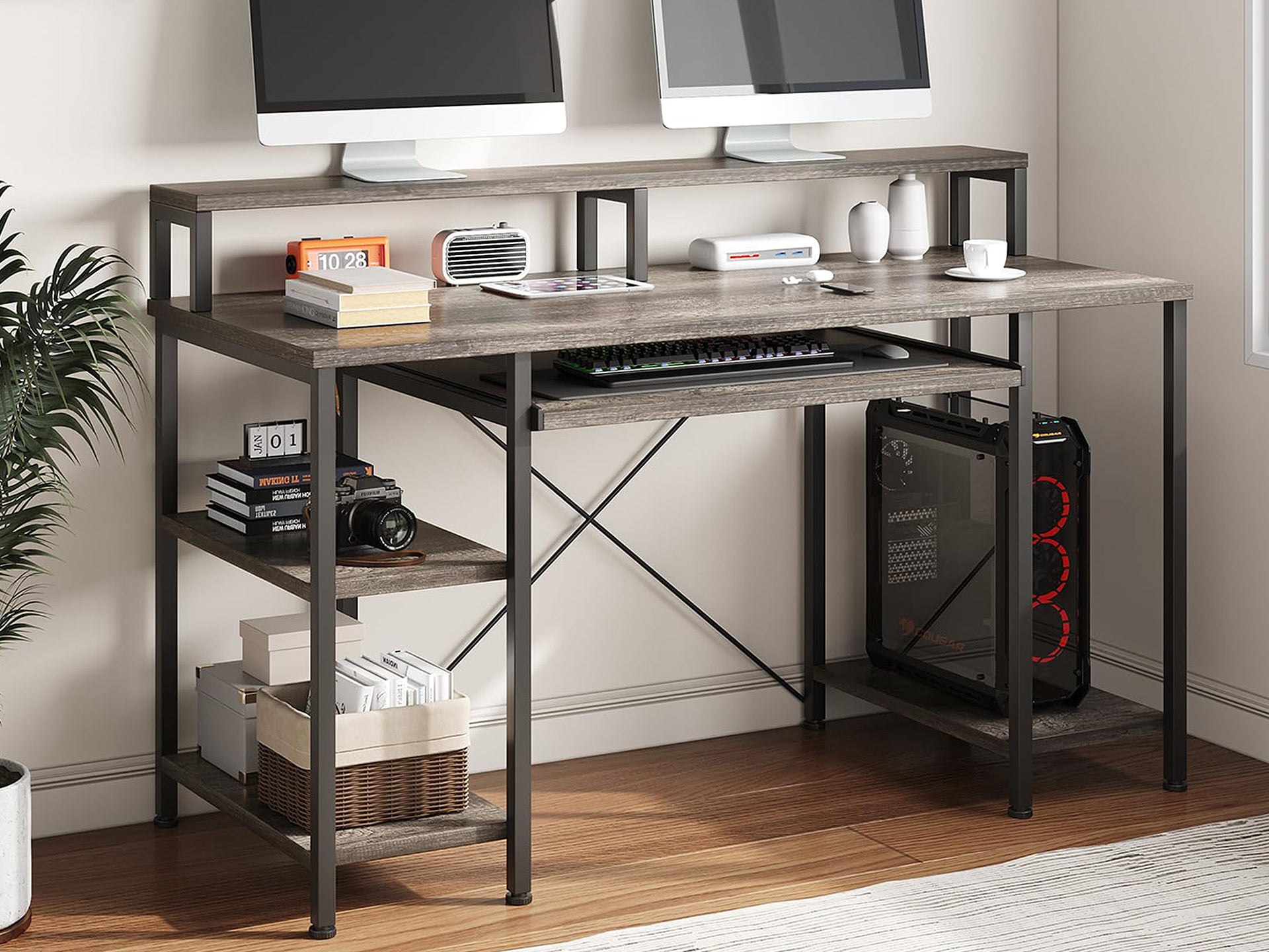 Tyler 120cm Computer Desk with Bookshelf - Grey Oak – LivingTopia