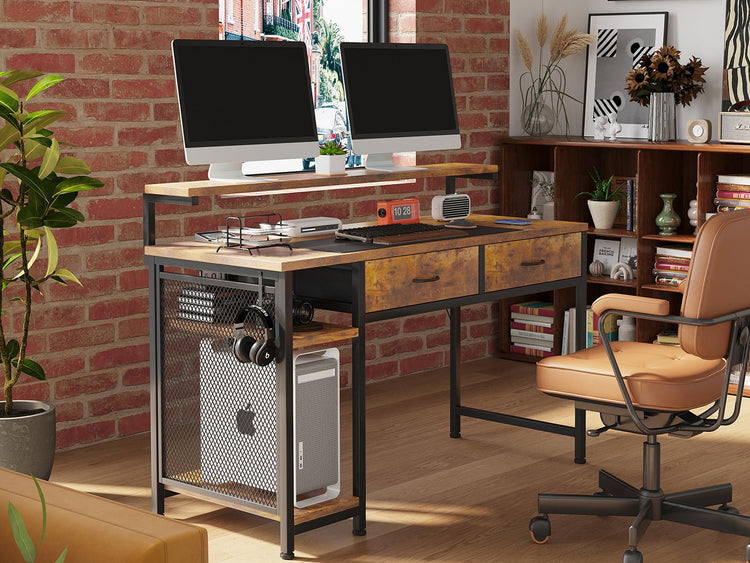 Emilio 120cm Computer Desk with 2 Drawers - Rustic Brown – LivingTopia