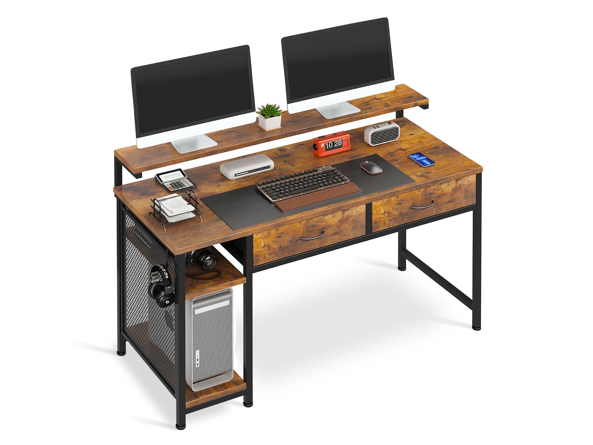 Emilio 120cm Computer Desk with 2 Drawers - Rustic Brown – LivingTopia