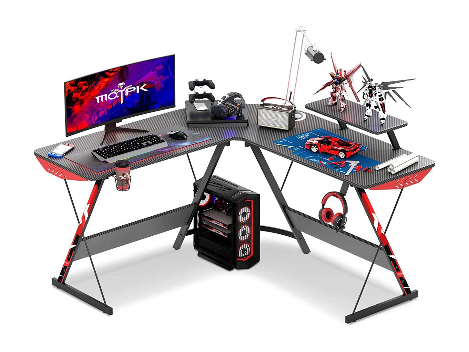 Grant Gaming Corner Desk with Monitor Stand - Carbon Black – LivingTopia