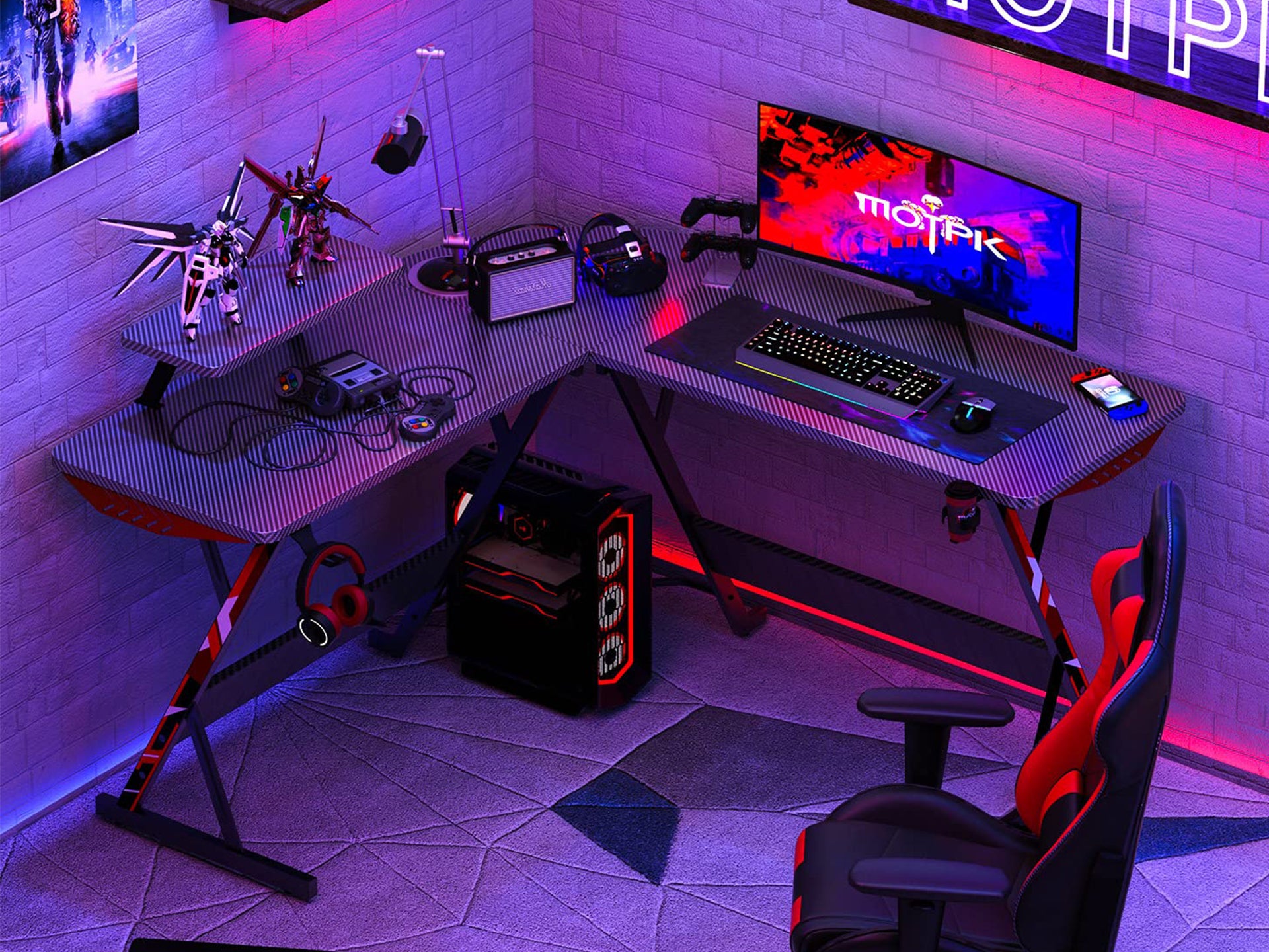 Grant Gaming Corner Desk with Monitor Stand - Carbon Black – LivingTopia